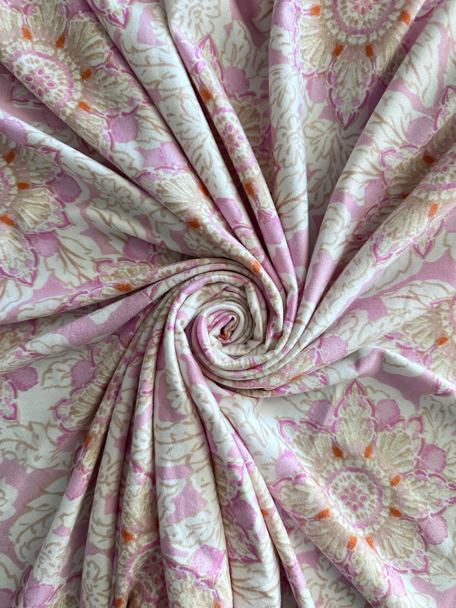 Double brushed poly: Light pink beige floral• – Black Rose Fabrics